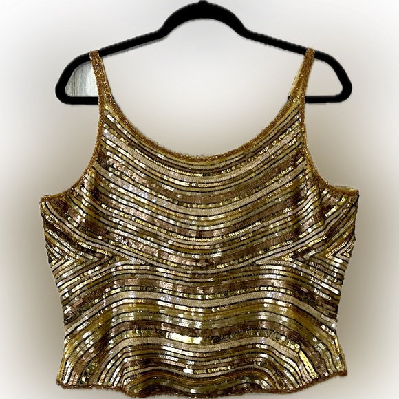 Scala | Tops | Scala Beaded Sequined Couture Vintage Gold Sleeveless ...